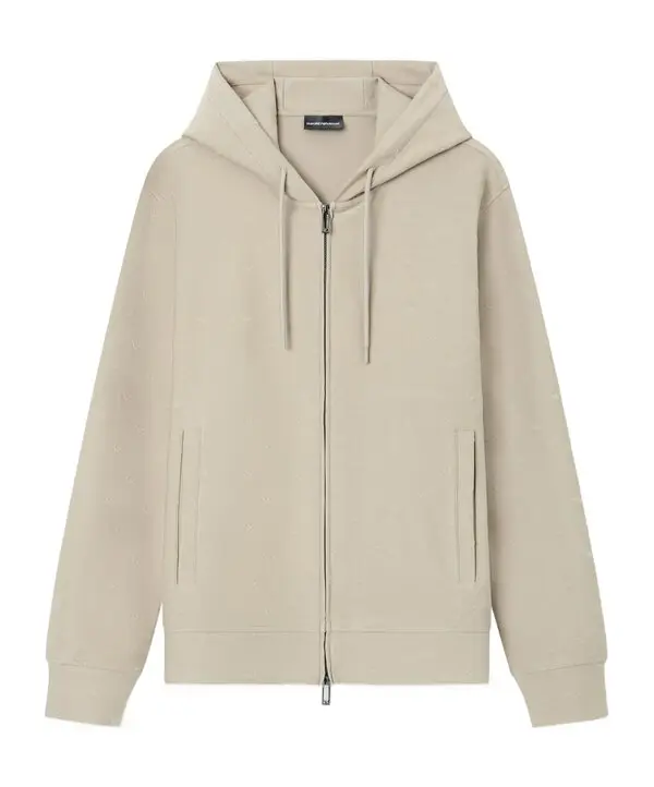 Emporio Armani Zip-up Drawstring Hoodie - Khaki