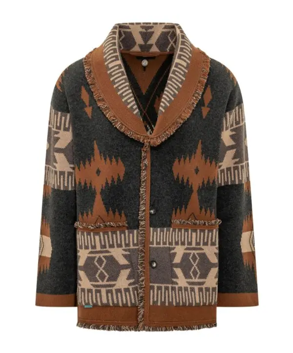 Alanui Icon Jacquard Fringe Cardigan - Brown