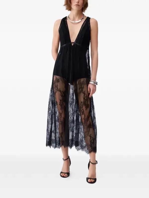 Liu Jo Chantilly Lace V-neck Midi Dress - Black
