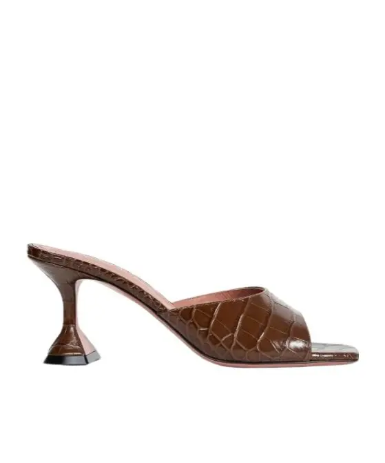 Amina Muaddi Imitation Crocodile Pattern Mules - Brown