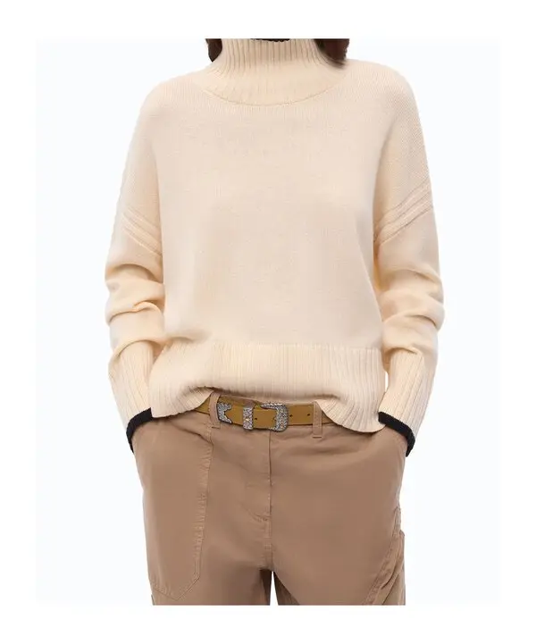 Pinko Turtleneck Jumper With Ribbed Details - Nude