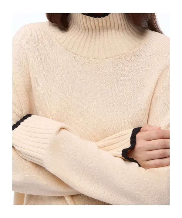 Pinko Turtleneck Jumper With Ribbed Details - Nude