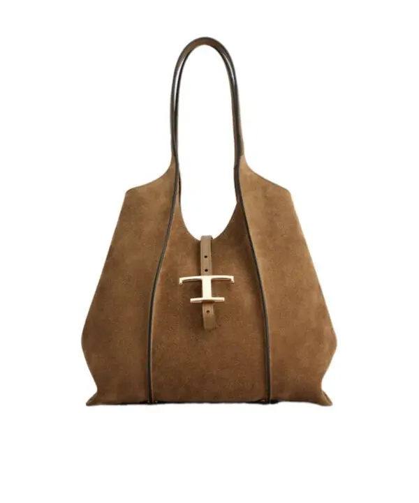 TOD'S T Timeless Shopping Bag In Suede Small - Brown