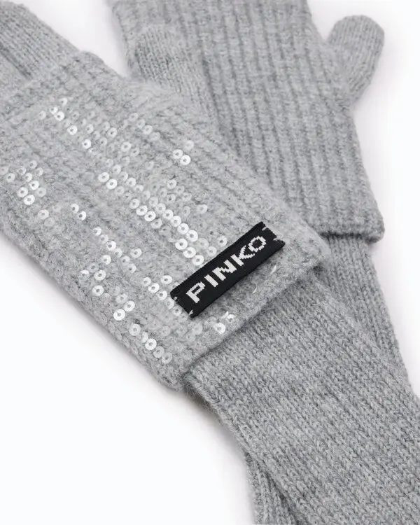 Pinko Sequin-embellished Ribbed-knit Gloves