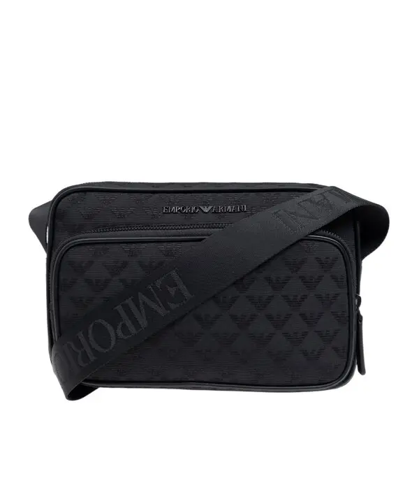 Emporio Armani Logo Jacquard Zip-up Shoulder Bag - Black