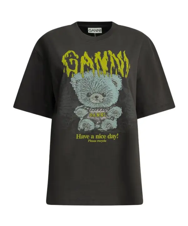 GANNI Teddy Bear Graphic T-shirt - Phantom Black
