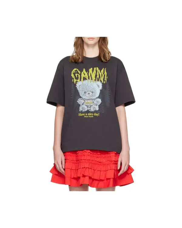 GANNI Forest Teddy Graphic T-shirt - Phantom Black