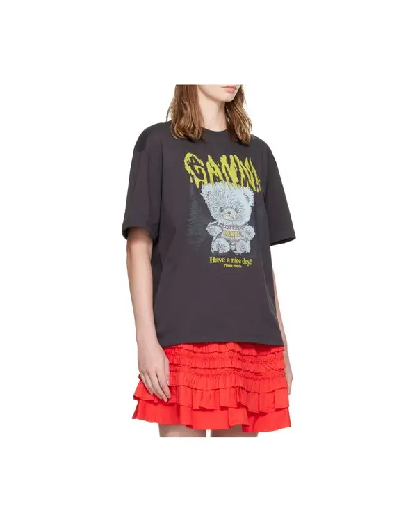 GANNI Forest Teddy Graphic T-shirt - Phantom Black