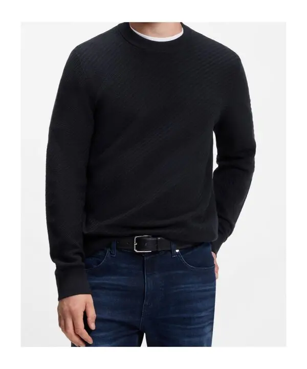 Hugo Boss Regular-fit Sweater In Diagonal-structured Cotton