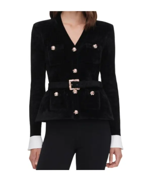 SELF-PORTRAIT Chenille Knit Top With Belt And Pockets