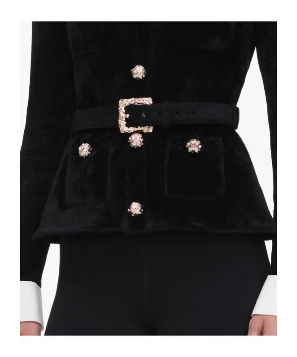SELF-PORTRAIT Chenille Knit Top With Belt And Pockets