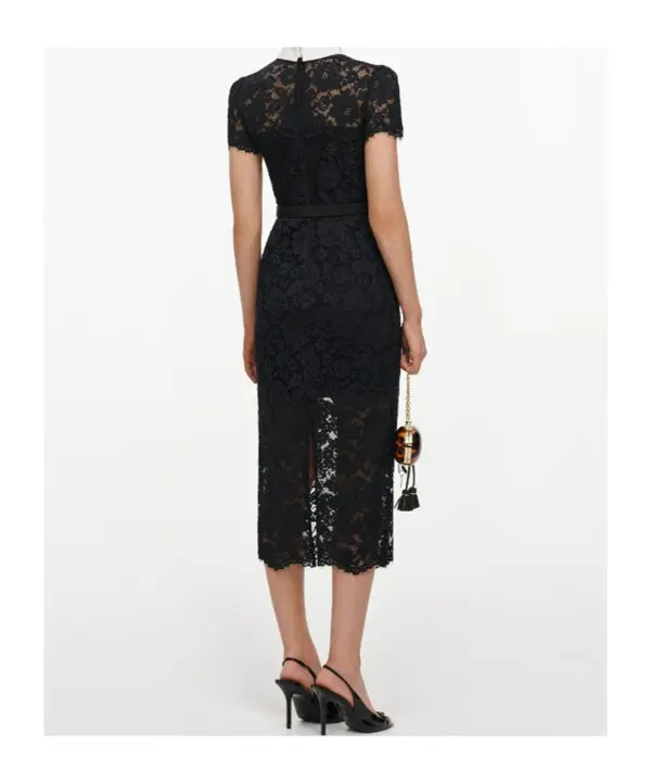 SELF-PORTRAIT Lace Contrast Collar Midi Dress