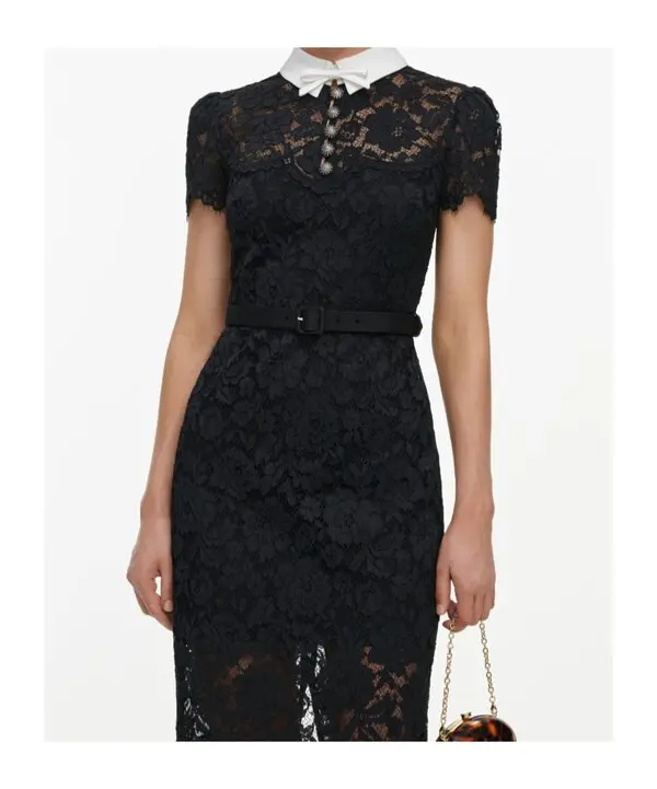 SELF-PORTRAIT Lace Contrast Collar Midi Dress