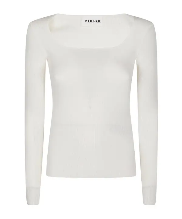 P.a.r.o.s.h Long U Neck Long Sleeve Sweater - White