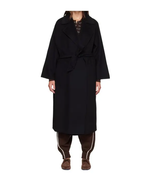 Max Mara Belted Long Coat - Black