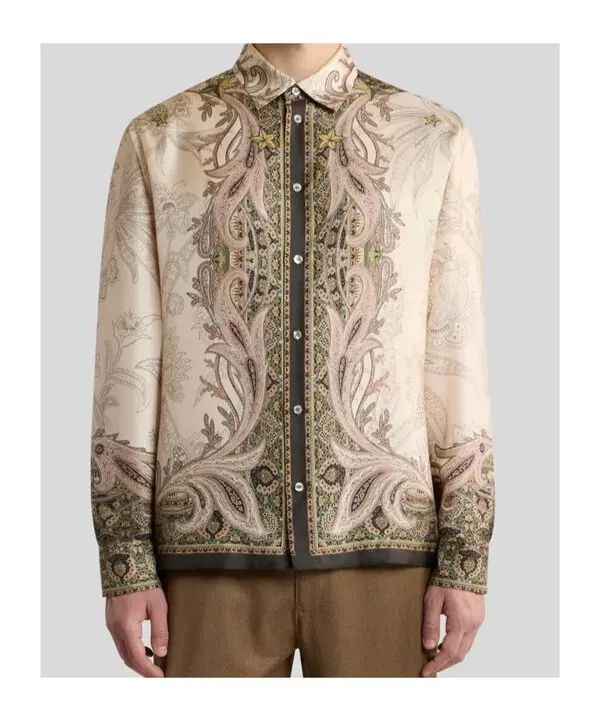 Etro Silk Twill Shirt With Placed Pegaso Print
