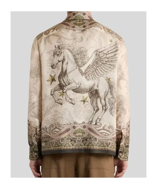 Etro Silk Twill Shirt With Placed Pegaso Print