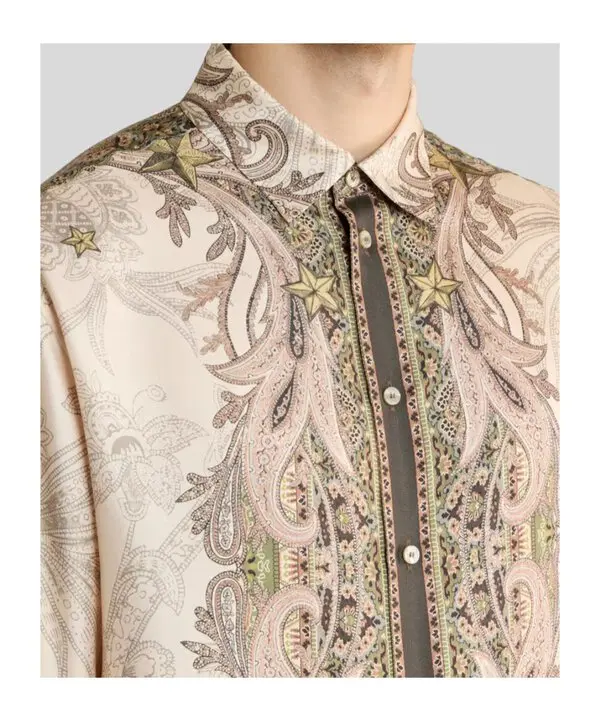 Etro Silk Twill Shirt With Placed Pegaso Print