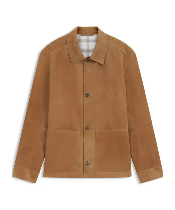 Hugo Boss Suede Button-up Leather Jacket - Beige