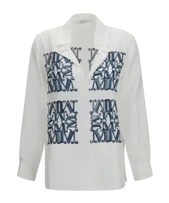 Max Mara Monogram-print Silk Blouse - White