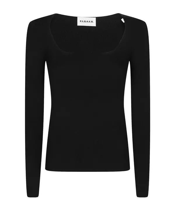 P.a.r.o.s.h Long U Neck Long Sleeve Sweater - Black