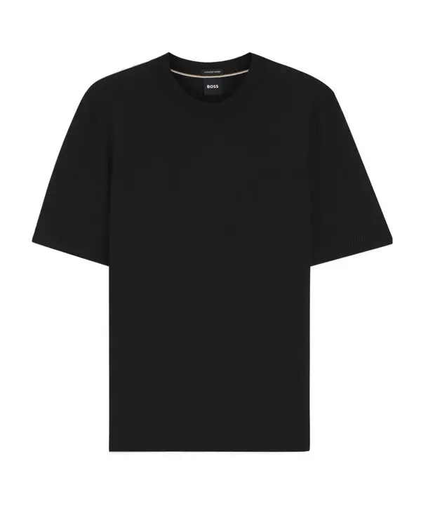 Hugo Boss Short-sleeved Knit T-shirt In Merino Wool - Black