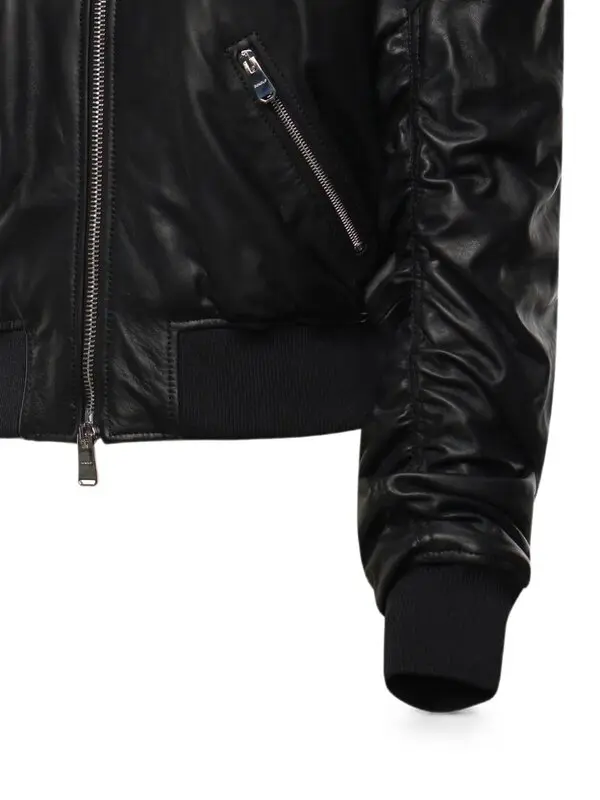 DONDUP Ruched Leather Bomber Jacket