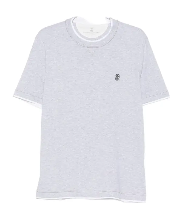 Brunello Cucinelli Logo-embroidered Crew-neck T-shirt - Grey