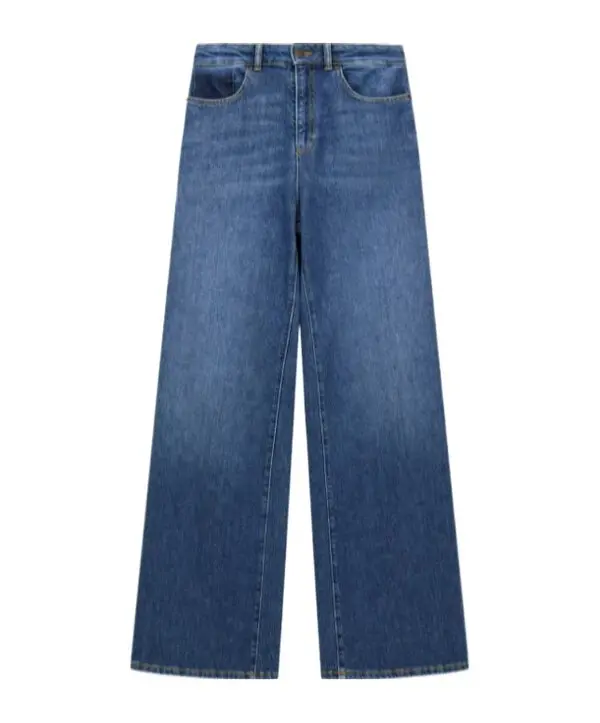 Emporio Armani 5-pocket Pants High-waisted Wide-leg Denim With A Used Look - Blue