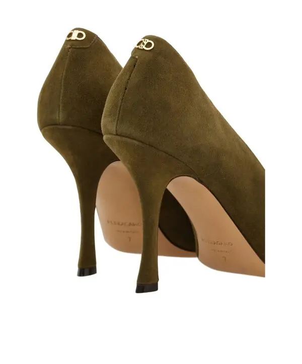 FERRAGAMO Suede Sculpted Heel Pumps