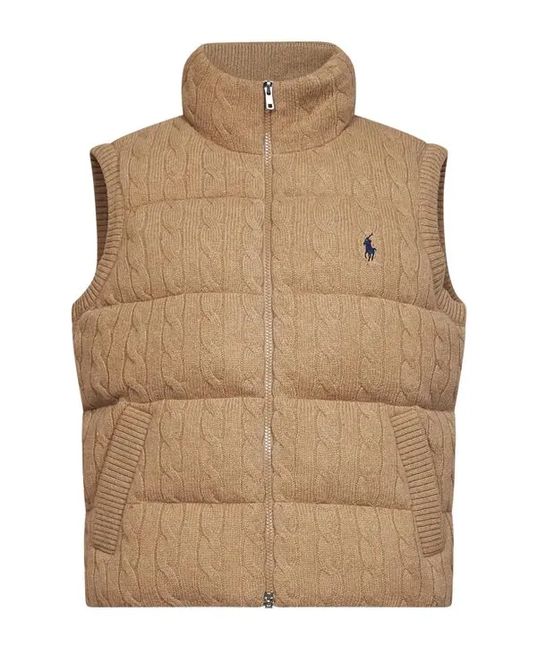 Polo Ralph Lauren Quilted Padded Sleeveless Coat With Stand Collar - Beige