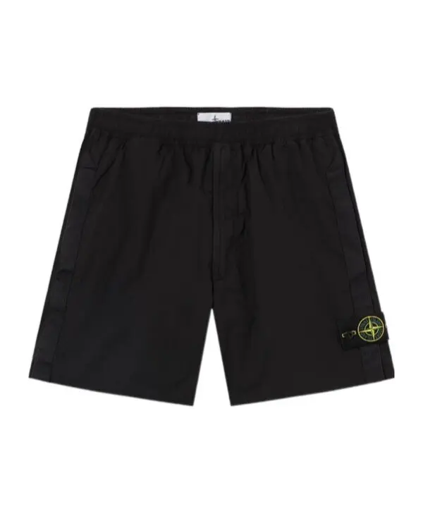 Stone Island Loose-wide-leg-fit Bermuda Shorts With Elastic Waist - Black