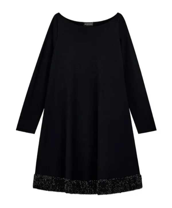 Emporio Armani Short A-line Dress With Boat Neck And Sequin Trim - Black