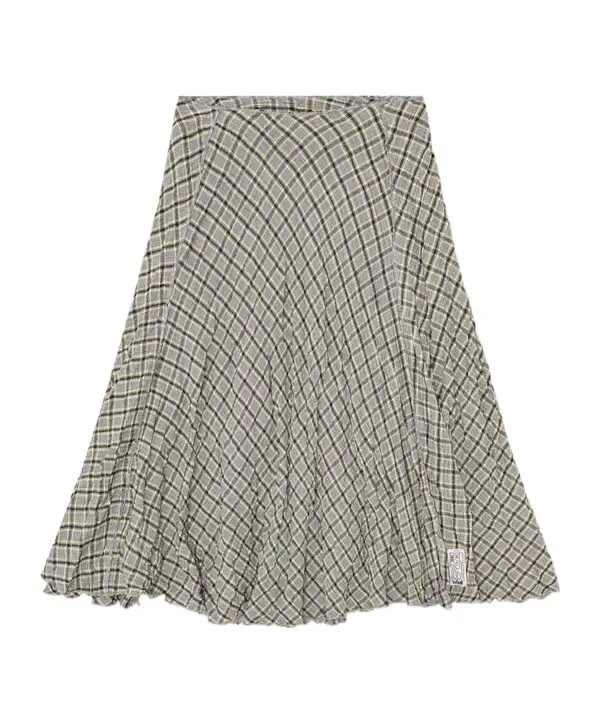 DIESEL® Midi Skirt In Seersucker-effect Check - Gray