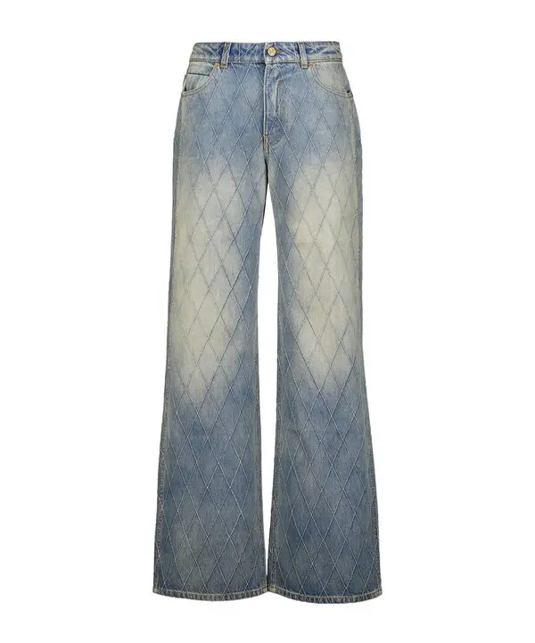 Balmain Quilted Faded Jeans - Light Blue