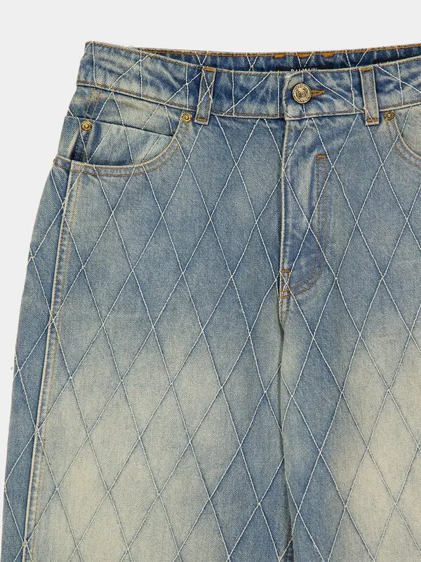 Balmain Quilted Faded Jeans