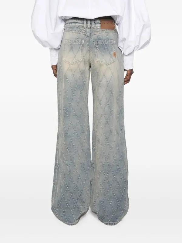 Balmain Diamond-quilted Wide-leg Jeans - Light Blue
