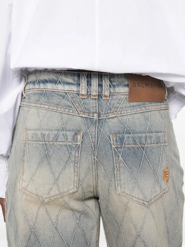 Balmain Diamond-quilted Wide-leg Jeans - Light Blue