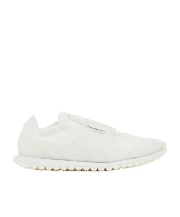 Emporio Armani Sneakers In Ripstop And Mesh With Textured Rubber Sole - White