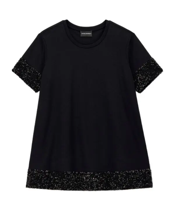 Emporio Armani Short-sleeved Viscose Jumper With Sequined Cuffs And Hem - Black