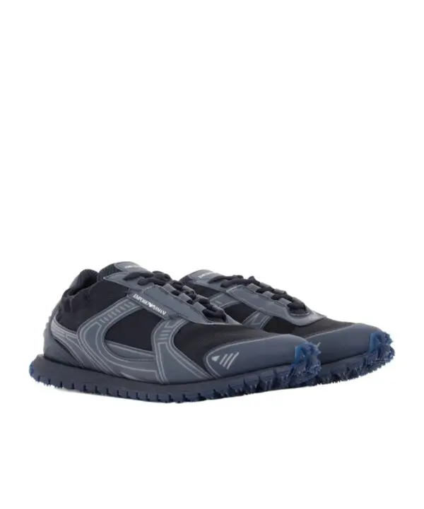 Emporio Armani Ripstop And Mesh Sneakers With Textured Rubber Sole