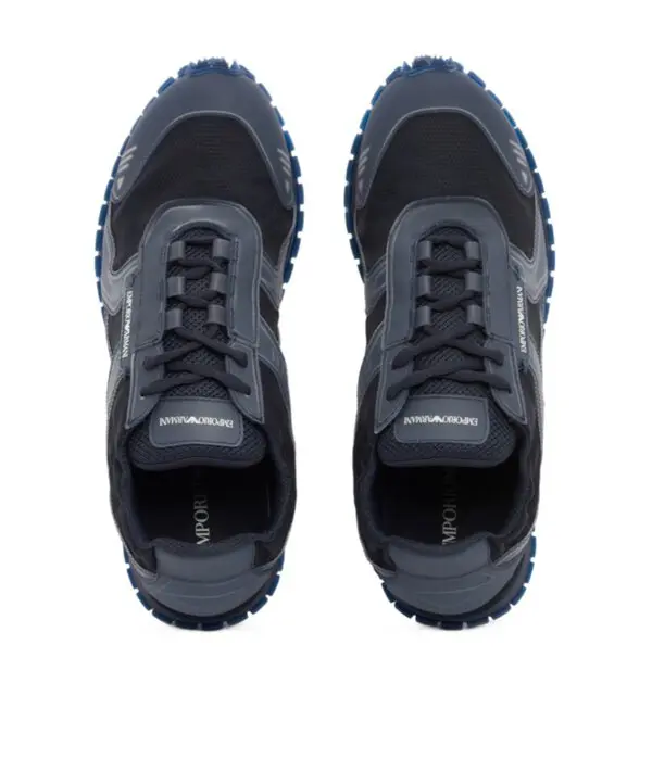 Emporio Armani Ripstop And Mesh Sneakers With Textured Rubber Sole