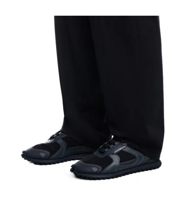 Emporio Armani Ripstop And Mesh Sneakers With Textured Rubber Sole