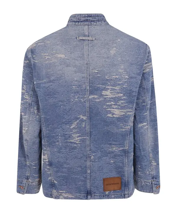Emporio Armani Distressed Single Breasted Denim Jacket - Light Blue Denim
