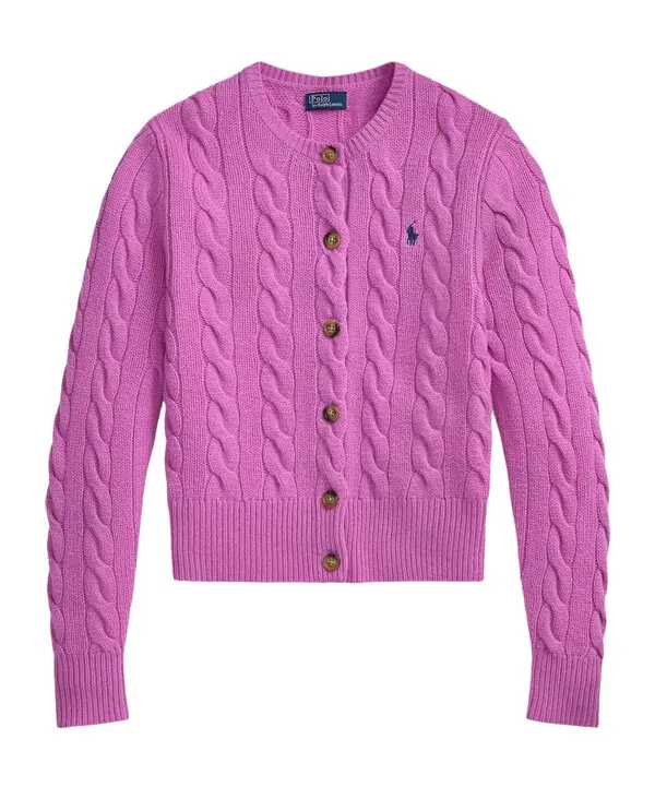 Polo Ralph Lauren Cable-knit Logo-embroidered Cardigan - Thistle Pink
