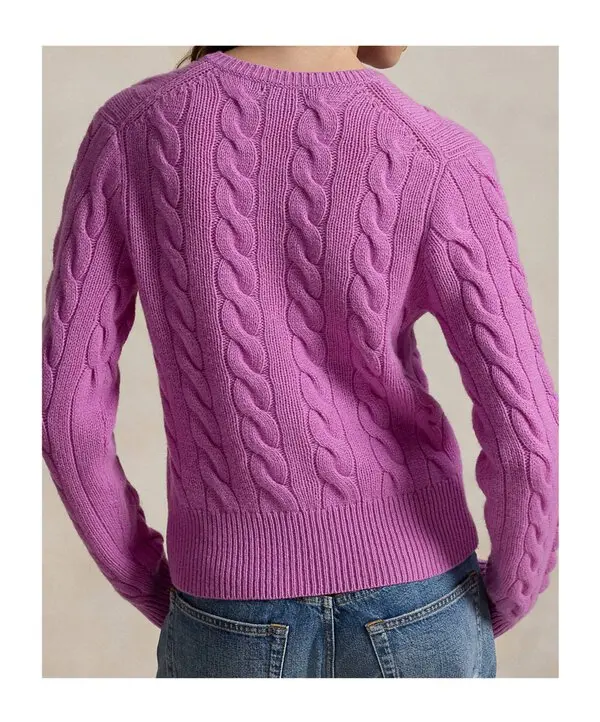 Polo Ralph Lauren Cable-knit Crewneck Cardigan With Logo Embroidery - Thistle Pink
