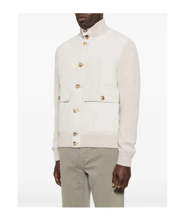 Brunello Cucinelli High-neck Buttoned Jacket - Gray