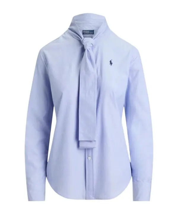 Polo Ralph Lauren Tie Neck" Embroidered Logo Button-up Shirt - Blue