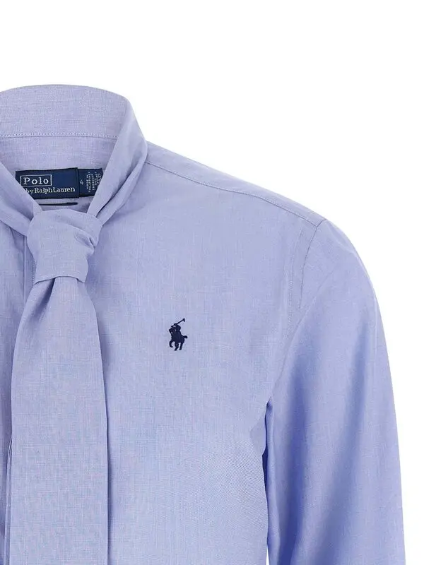 Polo Ralph Lauren Tie Neck" Embroidered Logo Button-up Shirt - Blue