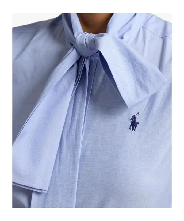 Polo Ralph Lauren Tie Neck" Embroidered Logo Button-up Shirt - Blue